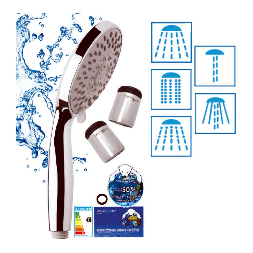 AquaClic Variété-Pur water-saving set, shower head with flow regulator ...